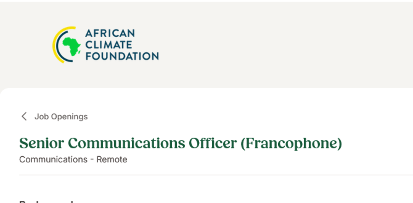 The African Climate Foundation is hiring for an exciting remote ...