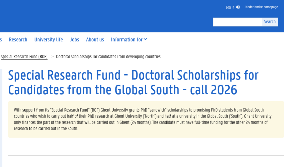 Call for Applications: 2026 Special Research Fund - Doctoral ...
